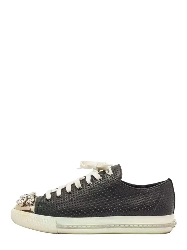 Miu Miu Crystal-embellished Leather Sneakers - Black