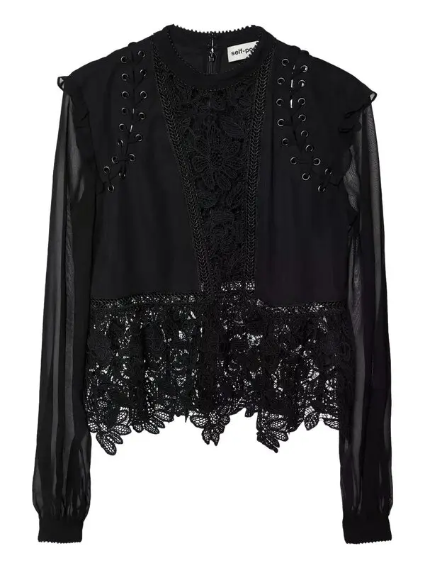 SELF-PORTRAIT Lace-trimmed Blouse - Black