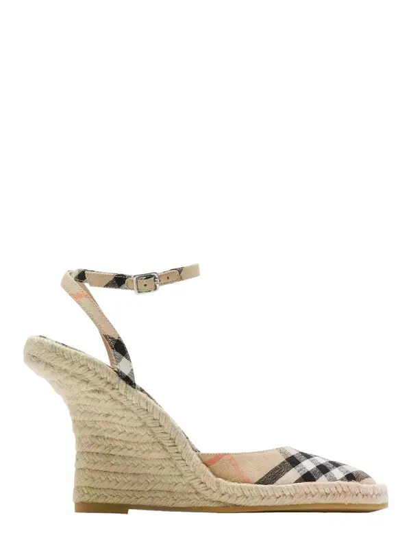 Burberry Check Espadrille Wedges - Neutrals