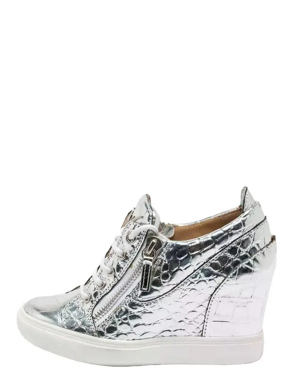 GIUSEPPE ZANOTTI Croc-embossed Zipper Sneakers - Silver