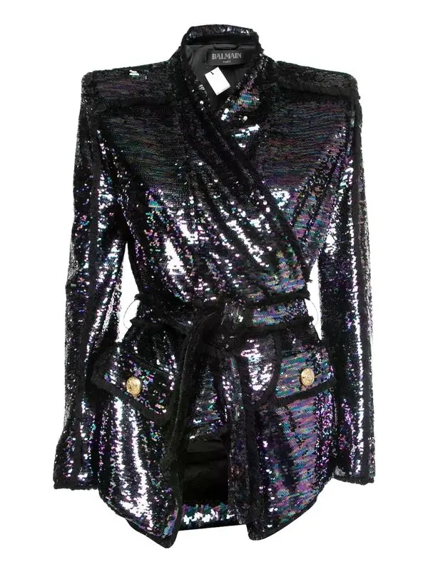 Balmain Sequined-embellished Belted Jacket - Purple