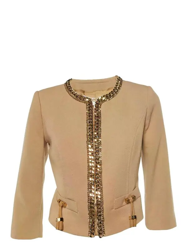 Elisabetta Franchi Chain-link Trim Cropped Jacket - Neutrals