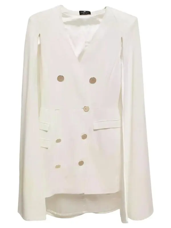 Elisabetta Franchi Double-breasted Cape-sleeve Dress - White