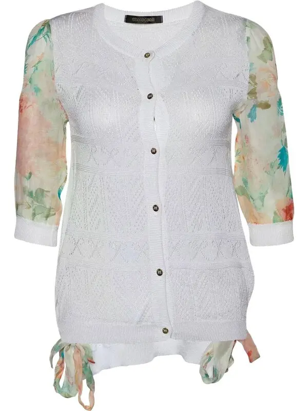 Roberto Cavalli Floral-sleeve Cardigan - White
