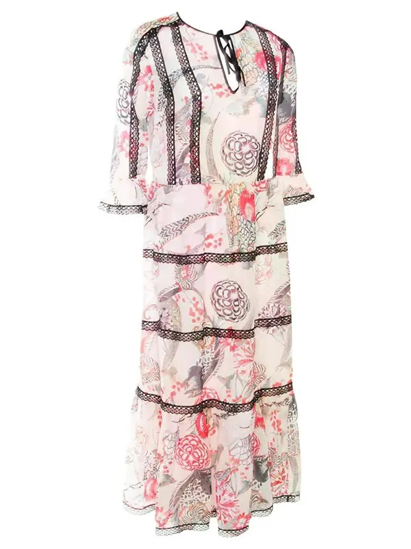 TEMPERLEY LONDON Floral-print Lace-trim Maxi Dress - Neutrals