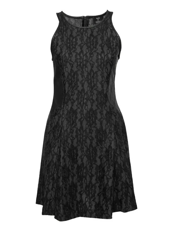 Sea Leather-panel Lace A-line Dress - Black
