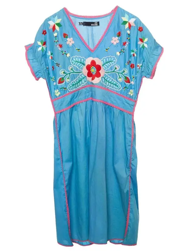 Moschino Floral-embroidered Dress - Blue