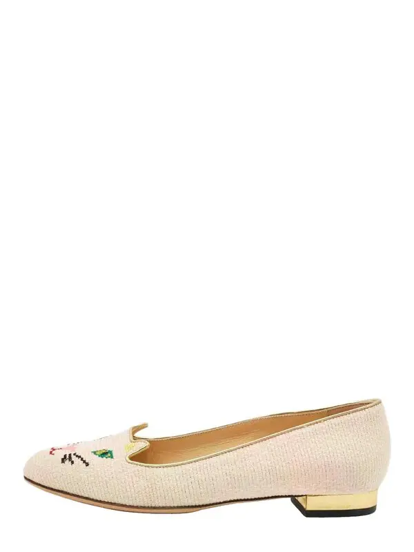 CHARLOTTE OLYMPIA Embroidered Kitty Loafers - Neutrals