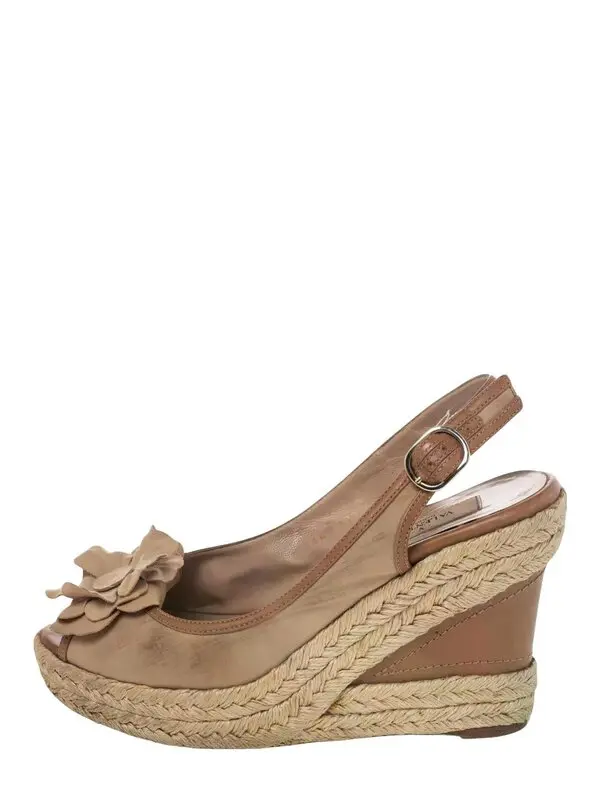 Valentino Garavani 105mm Floral Appliqué Wedge Espadrilles - Neutrals