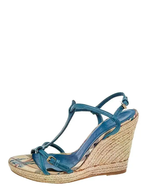 Burberry 105mm Leather Wedge Sandals - Blue