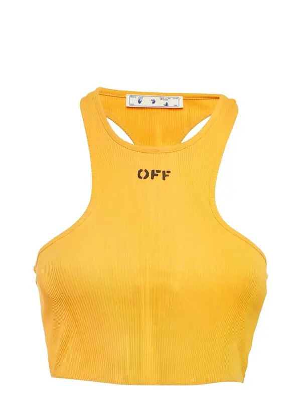 Off-White Ribbed Racerback Top - Orange