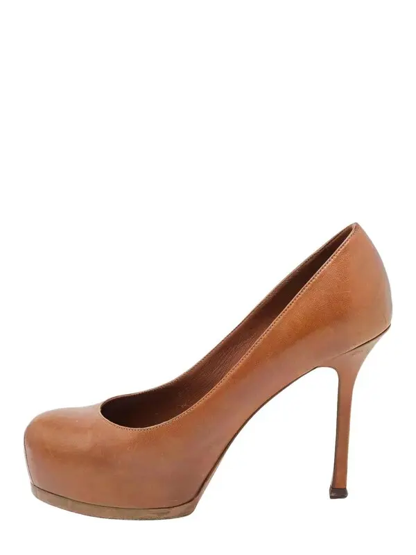Saint Laurent 110mm Tribtoo Leather Heeled Pumps - Brown