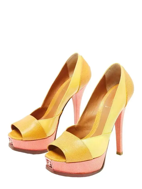 Fendi 135mm Lizard-embossed Leather Platform Pumps - Yellow