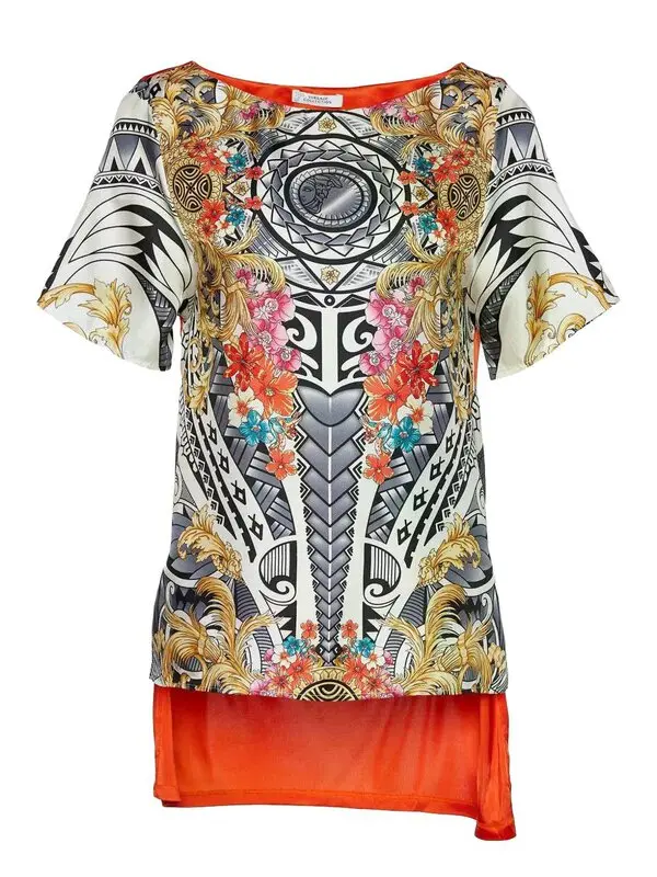 Versace Barocco-print Silk Top - Orange