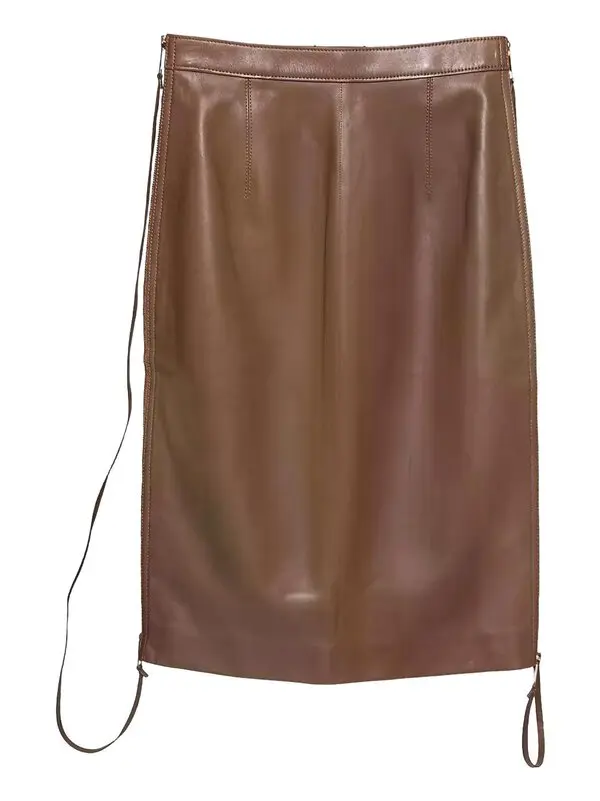 Burberry Leather Zipped Skirt - Brown
