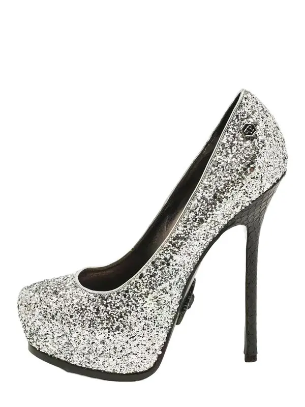 Philipp Plein Glitter Snakeskin Platform Pumps - Silver