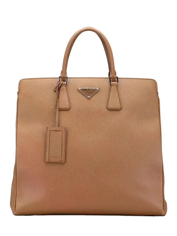Prada Saffiano Lux Double Handle Tote - Brown