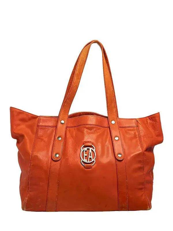 Emporio Armani Leather Tote Bag With Logo Appliqu - Orange