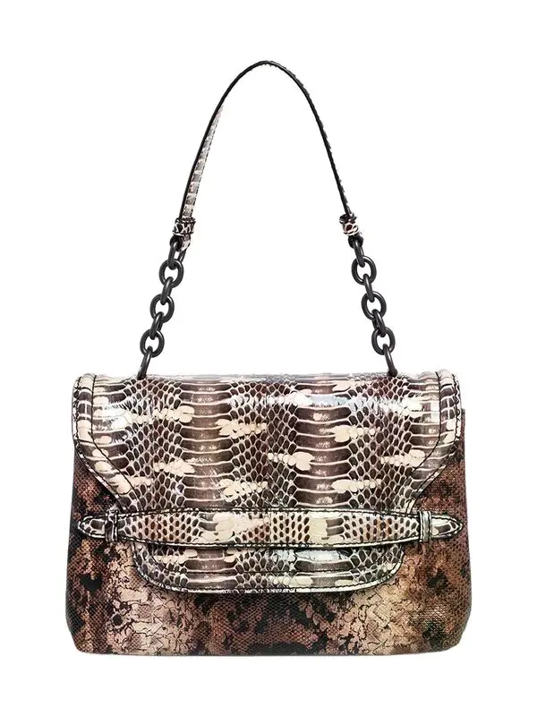 Bottega Veneta Snake-leather Flap Shoulder Bag - Brown