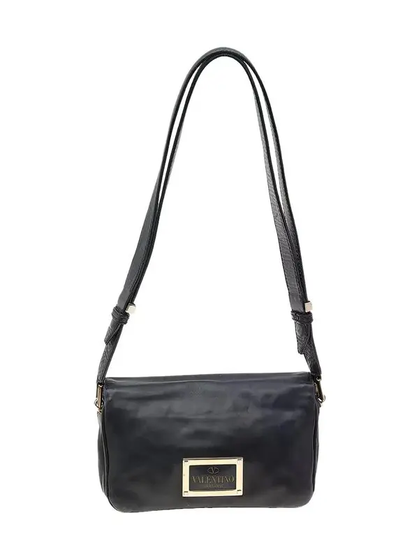 Valentino Garavani Logo-plaque Leather Shoulder Bag - Black