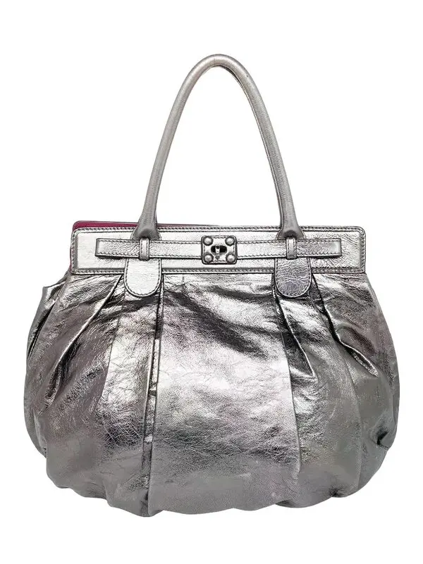 ZAGLIANI  Leather Pleated Tote Bag - Silver