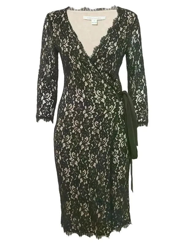 Diane Von Furstenberg Lace Wrap-front Midi Dress - Black