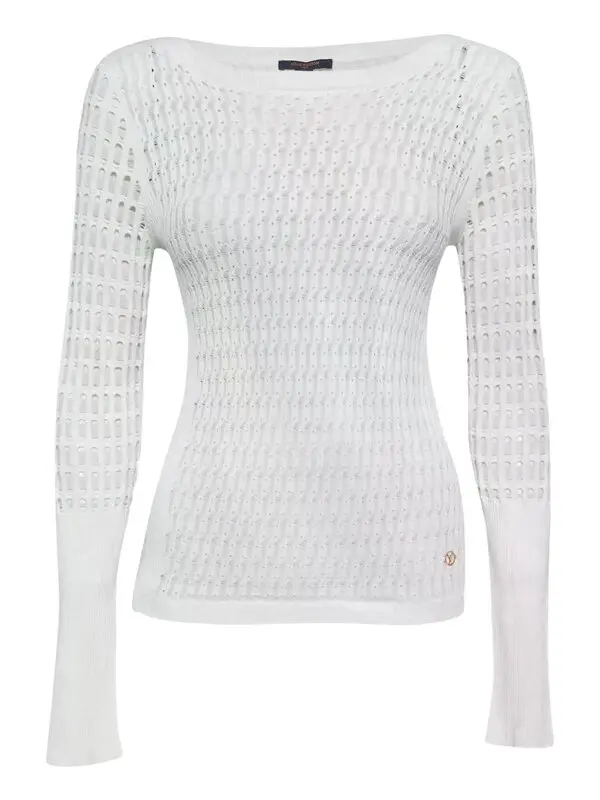 LOUIS VUITTON Open-knit Top With Logo Plaque - White