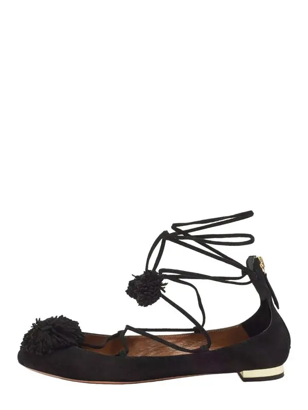AQUAZZURA Pompom-details Suede Ballet Flats - Black
