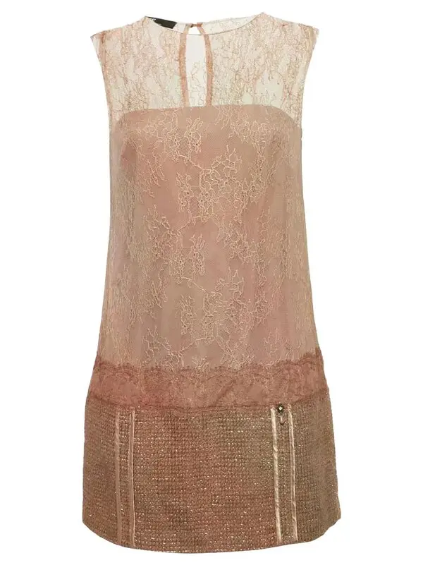 Elisabetta Franchi Lace-panel Tweed-hem Mini Dress - Brown