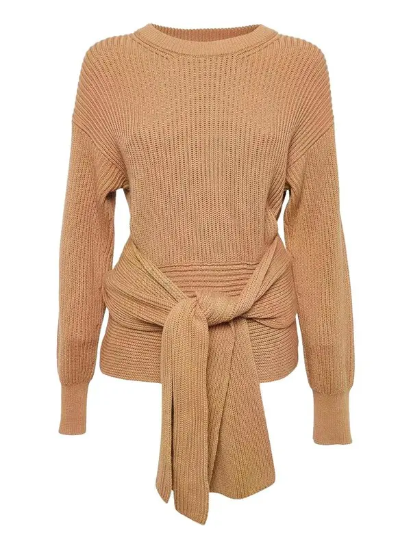 JOSEPH Ribbed Knit Belted Sweater - Brown