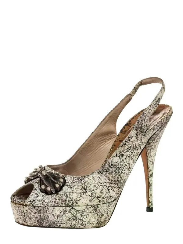 Oscar De La Renta Snake Print Slingback Sandals - White