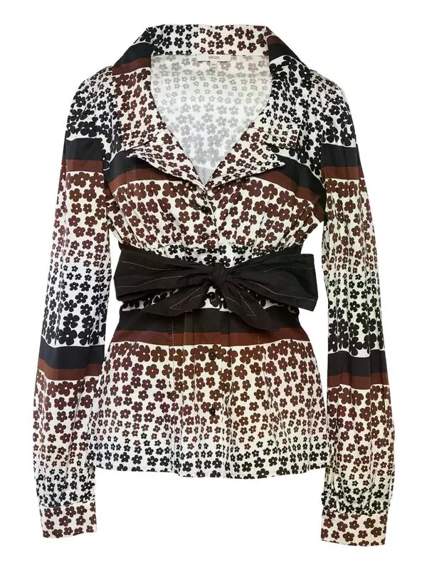 Kenzo Floral-print Cotton Shirt With Bow Detail - Brown