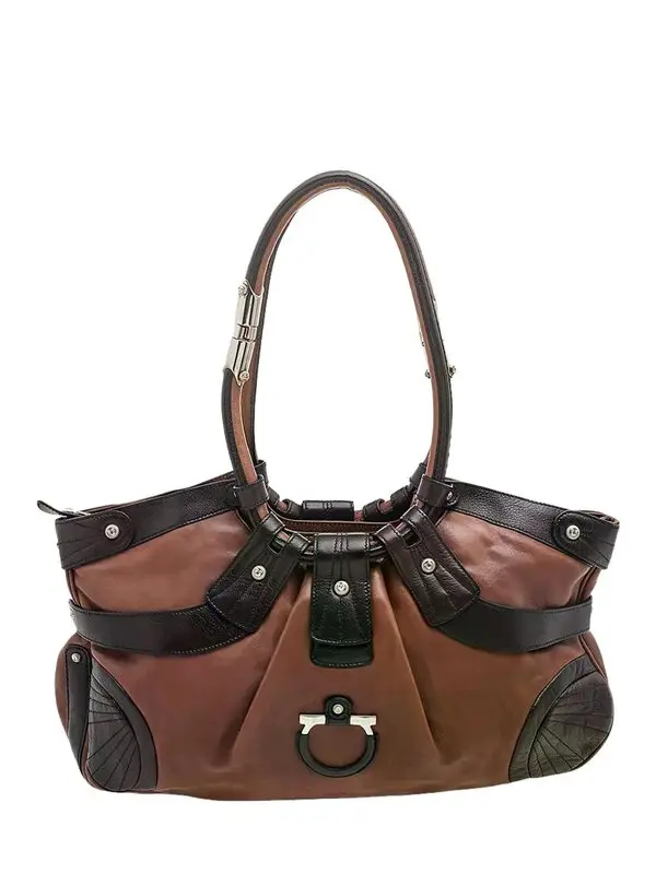 FERRAGAMO Gancini Leather Shoulder Bag - Brown