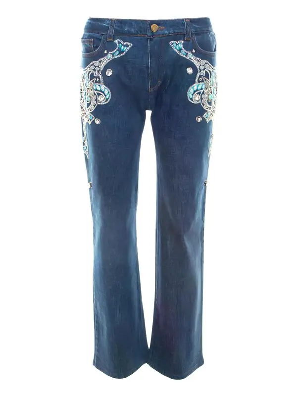 Roberto Cavalli Crystal-embellished High-rise Jeans - Blue