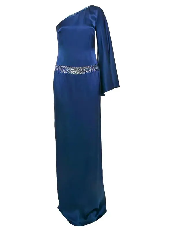 Nicole Miller One-shoulder Silk Maxi Dress - Blue