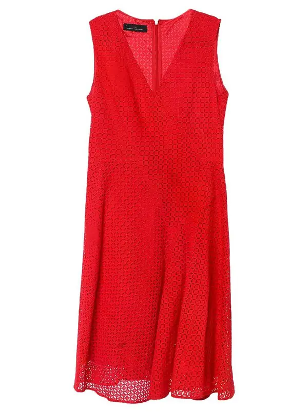 Carolina Herrera Vintage V-neck Laser-cut Dress - Red