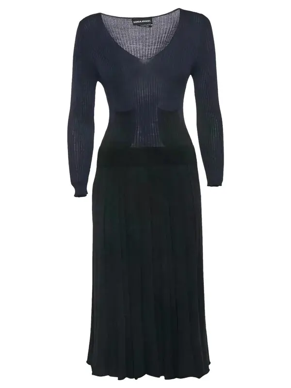 Sonia Rykiel Paris Ribbed-knit Pleated Midi Dress - Blue
