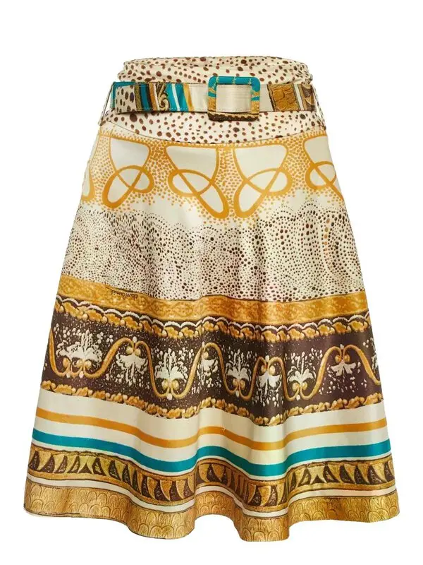 Roberto Cavalli Belted Printed Midi Skirt - Neutrals