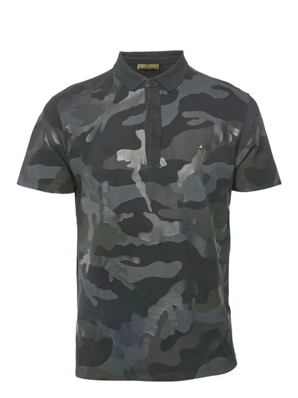 Valentino Garavani Camouflage Piqué Polo Shirt - Blue