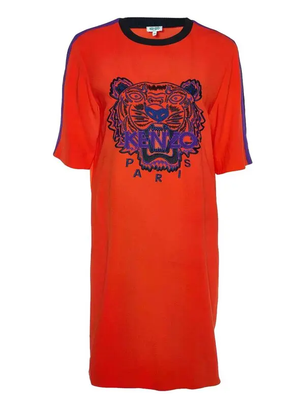 Kenzo Tiger-embroidered T-shirt Dress - Orange
