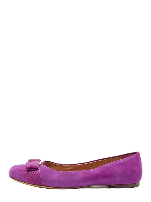 FERRAGAMO Bow-embellished Suede Flats - Purple