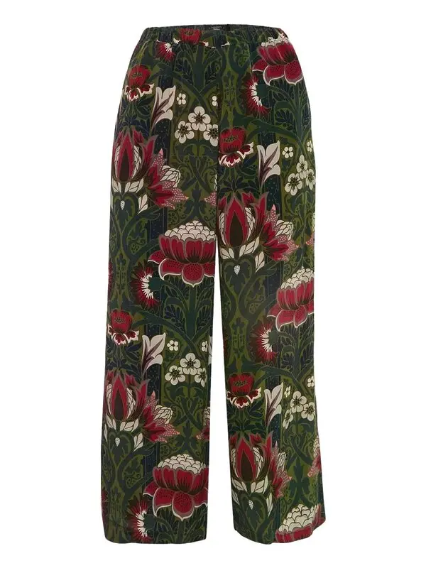 Max Mara Floral-print Silk Trousers - Green