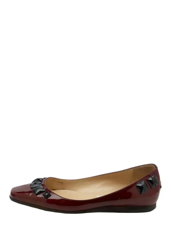 JIMMY CHOO Stud-embellished Almond Toe Ballet Flats - Red