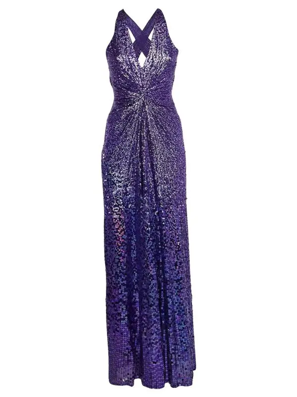 Jenny Packham Sequin Halterneck Dress - Purple