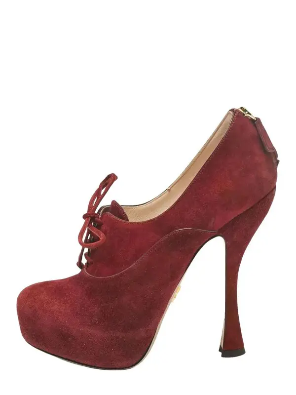 Prada Platform Suede Pumps - Red