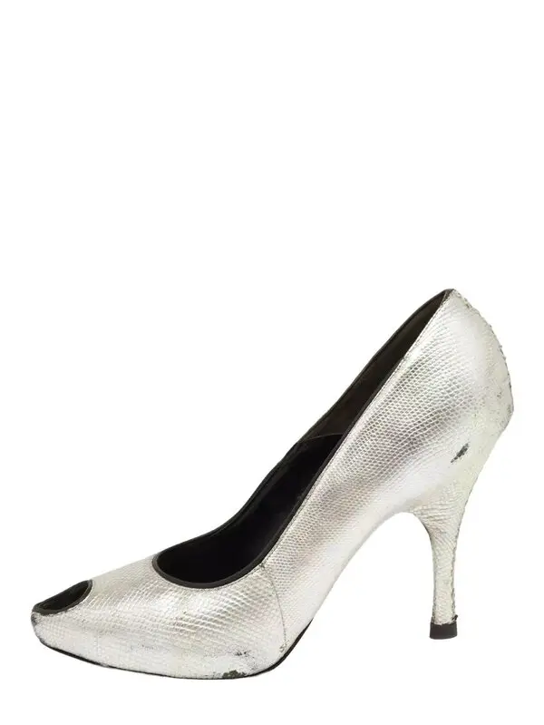 Alexander McQueen Leather Peep Toe Pumps - Silver