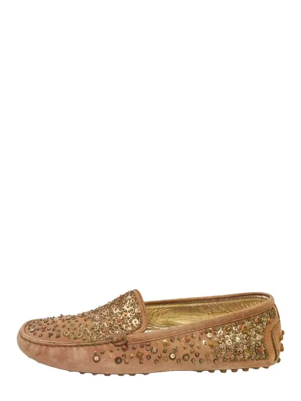 TOD'S Embellished Suede Loafers - Brown