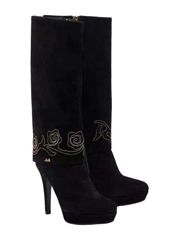 LORIBLU 100mm Rose-embroidered Boots - Black