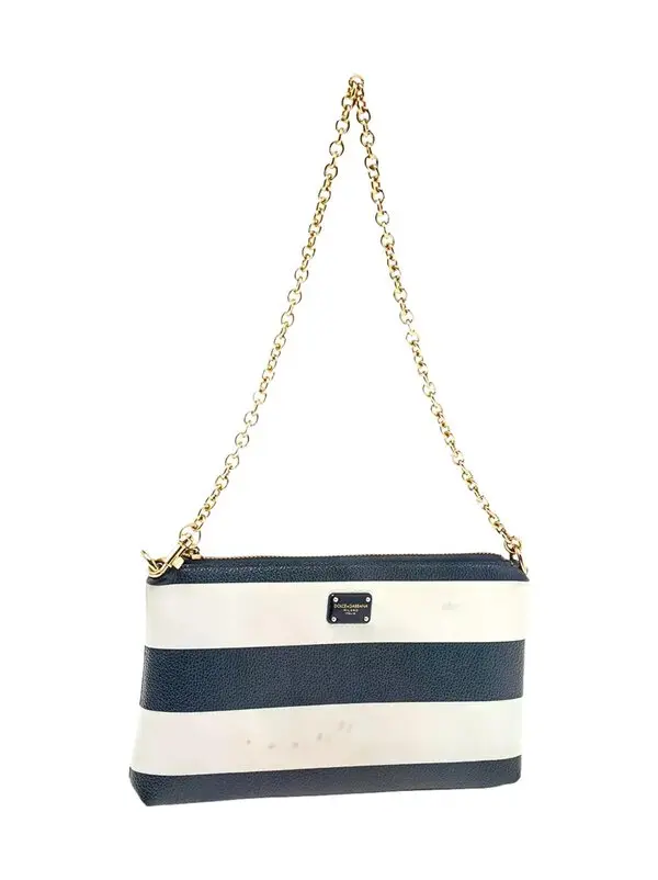 Dolce & Gabbana Striped Leather Shoulder Bag With Chain Strap - Blue