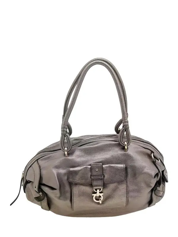 FERRAGAMO Metallic Leather Shoulder Bag - Silver